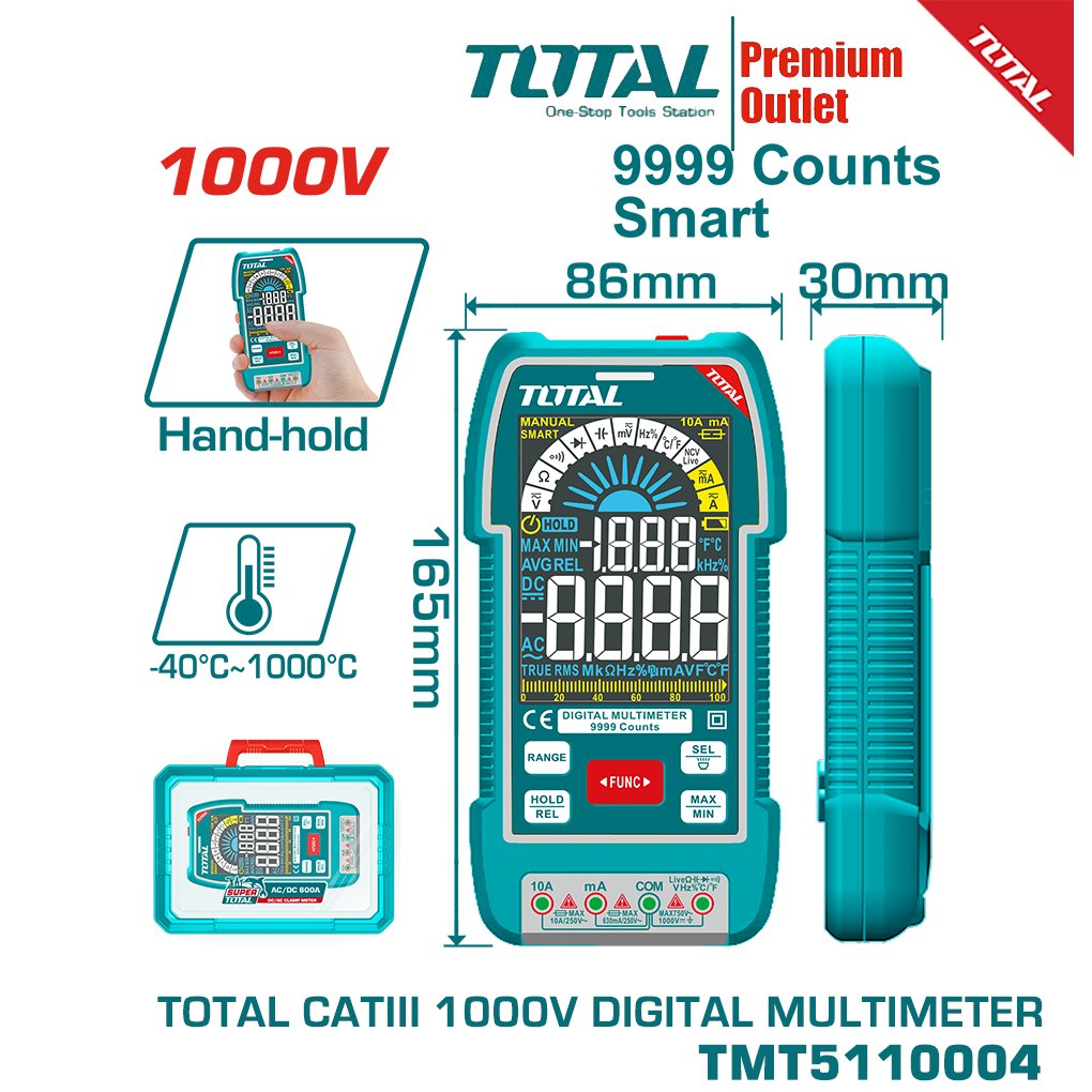 TOTAL CAT III 1000V MULTIMETER WITH SMART AUTO SWITCH AC TO DC ...