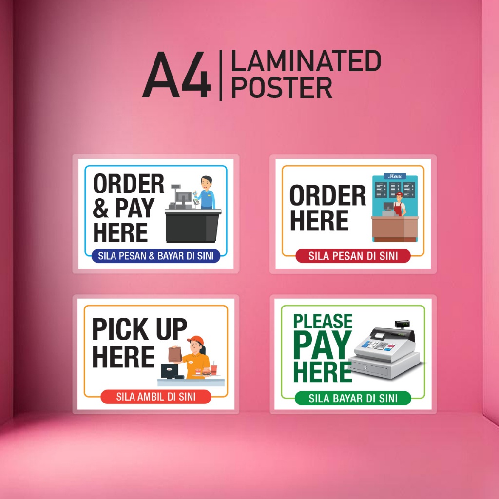 [Laminated Poster] A4 Size Papan Tanda Signage Order & Pay Here/Pesan ...