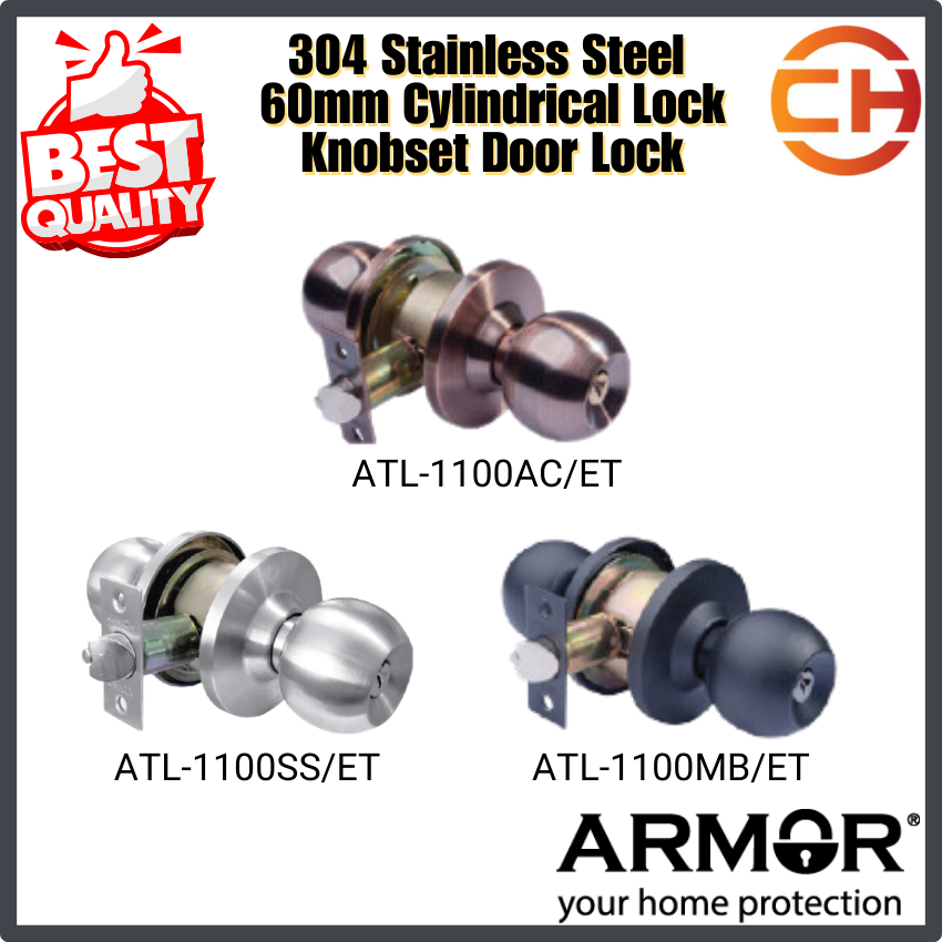 ARMOR 304 Stainless Steel Cylinder Lock Door Knob Lock Set 60mm (ATL ...