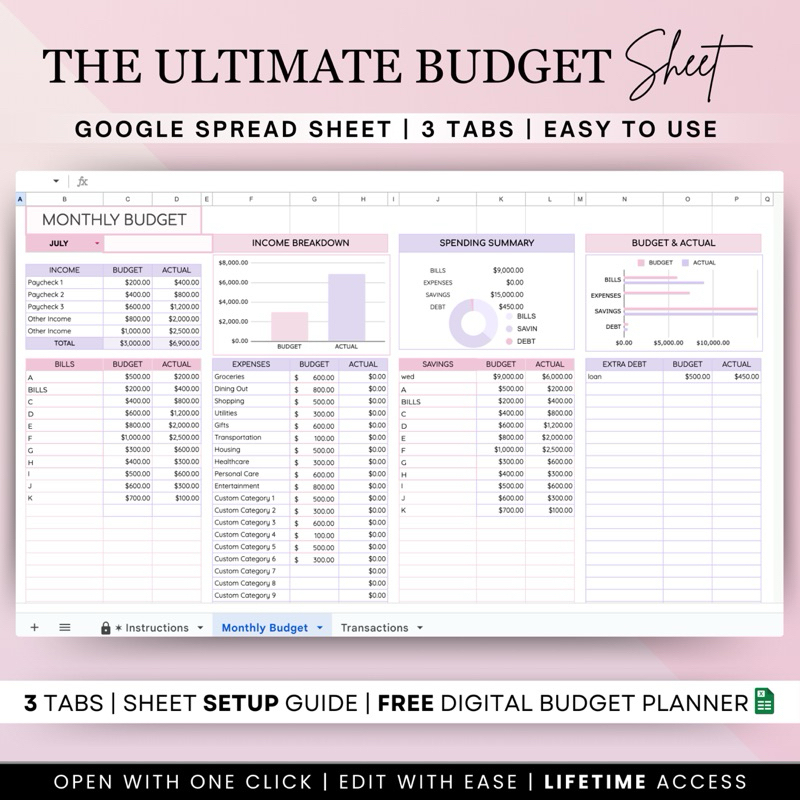 Budget Planner Google Sheet, Monthly Budget Spreadsheet, Paycheck ...