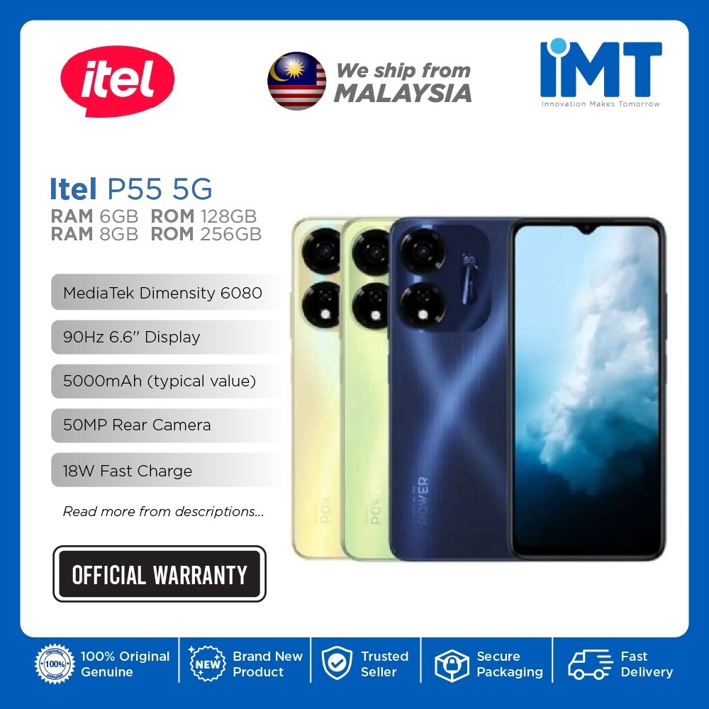 itel P55 5G Smartphone | MediaTek Dimensity 6080 | 6.6" IPS LCD Display ...