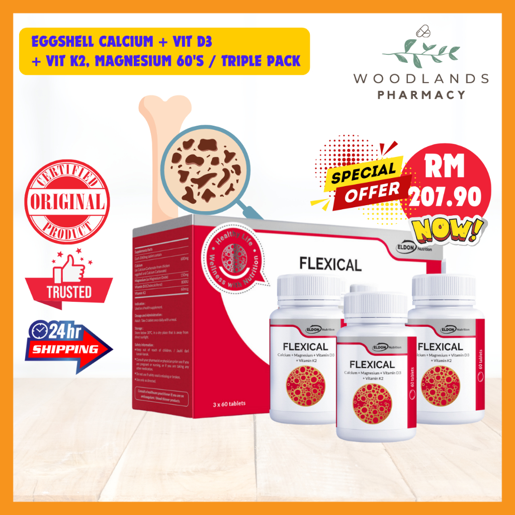 ELDON NUTRITION FLEXICAL 60'S / TRIPLE PACK [EGGSHELL CALCIUM + VIT D3 ...