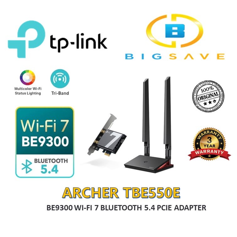 TP-LINK ARCHER TBE550E BE9300 WI-FI 7 BLUETOOTH 5.4 PCIE ADAPTER ...