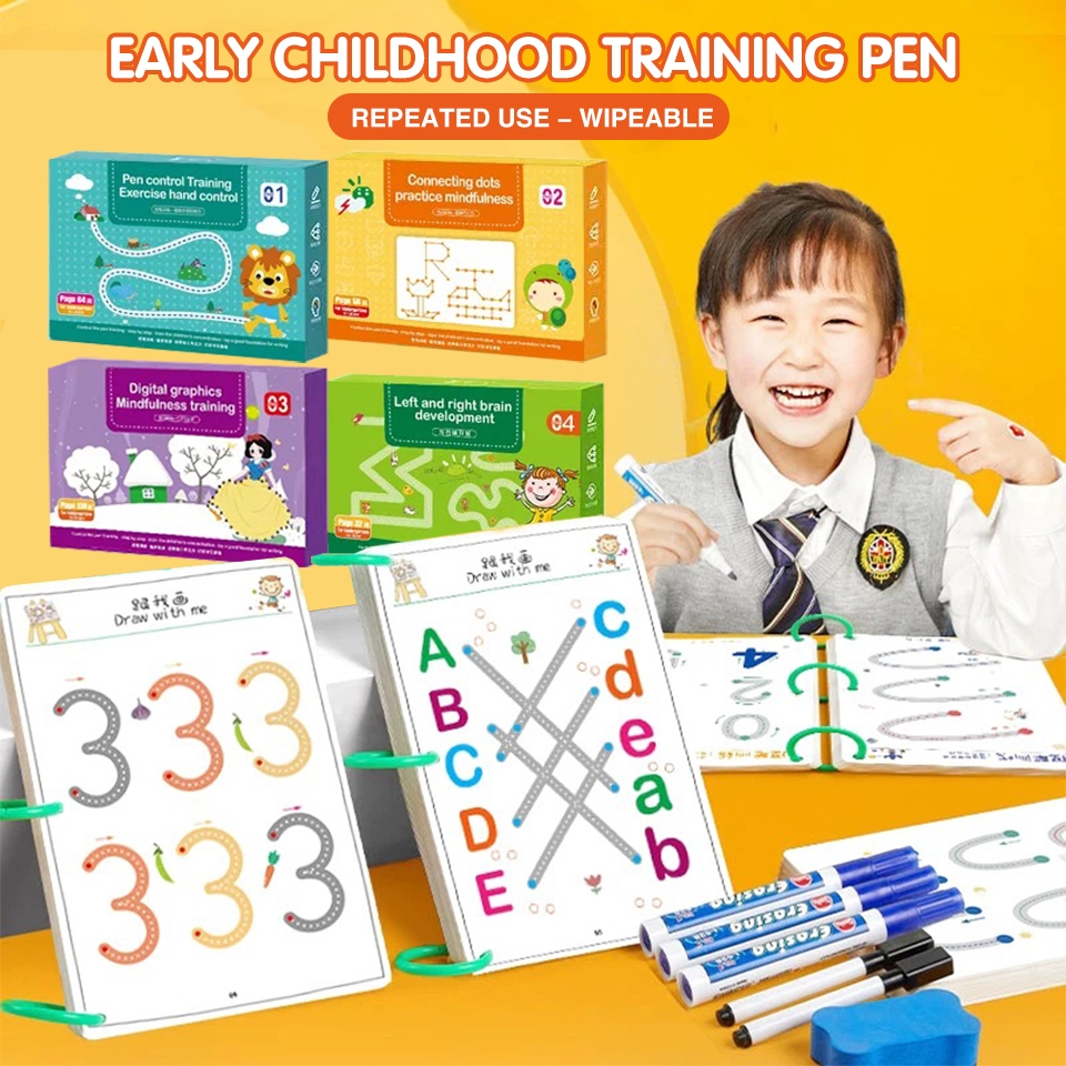 Kids Pen Control Training Workbook With Erasable Toy Stroke Line Point ...