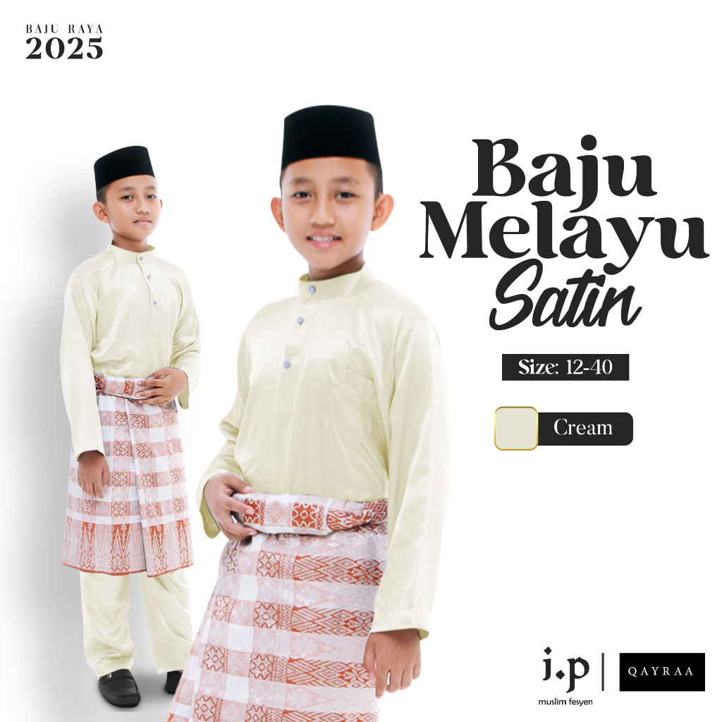 I.P Muslim CREAM Baju Melayu Satin Budak Pasang Normal Cutting- Size 12 ...