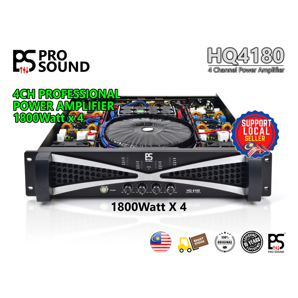 PS Pro Sound Stage Audio HQ-4180 Professional 4 channel Power Amplifier (1800Wx4) 8ohm Power Amp ...