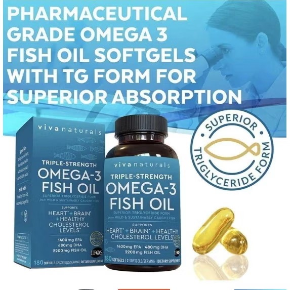 【100% Authentic】Viva Naturals Triple Strength OMEGA-3 Fish Oil ...