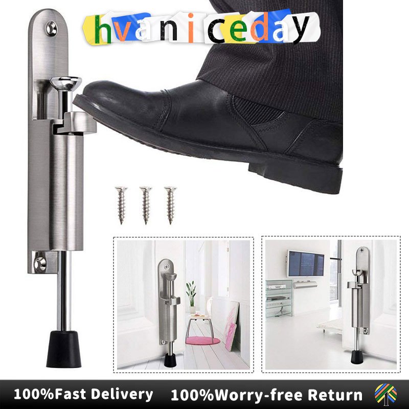 Brushed Nickel Kick down Door Stop Heavy Duty Rubber Foot Kickdown Door ...