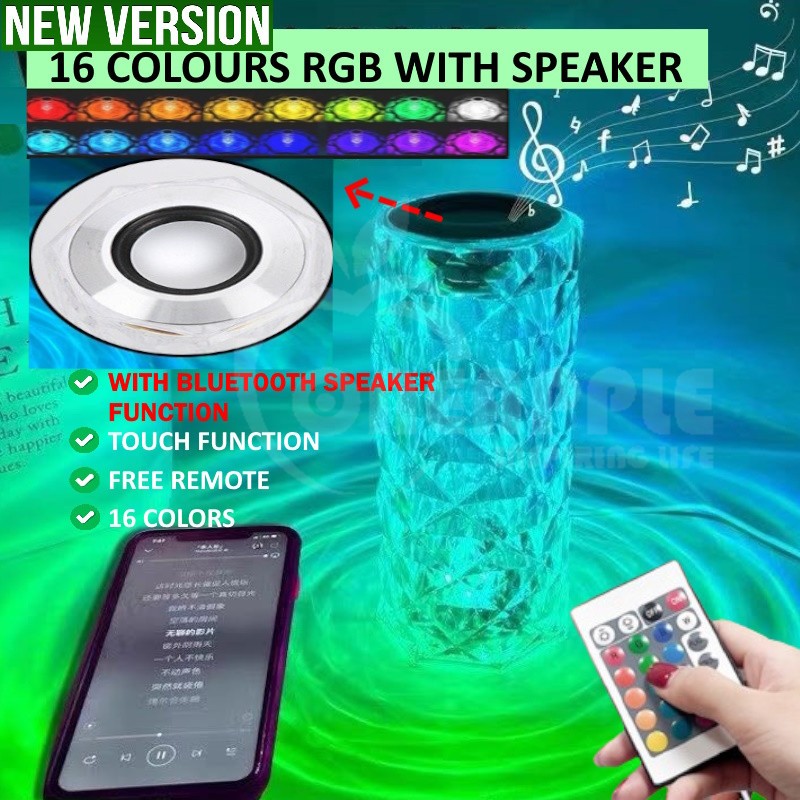 NEW Diamond Rose Bluetooth Speaker +16 Color RBG Table Light Bedroom ...