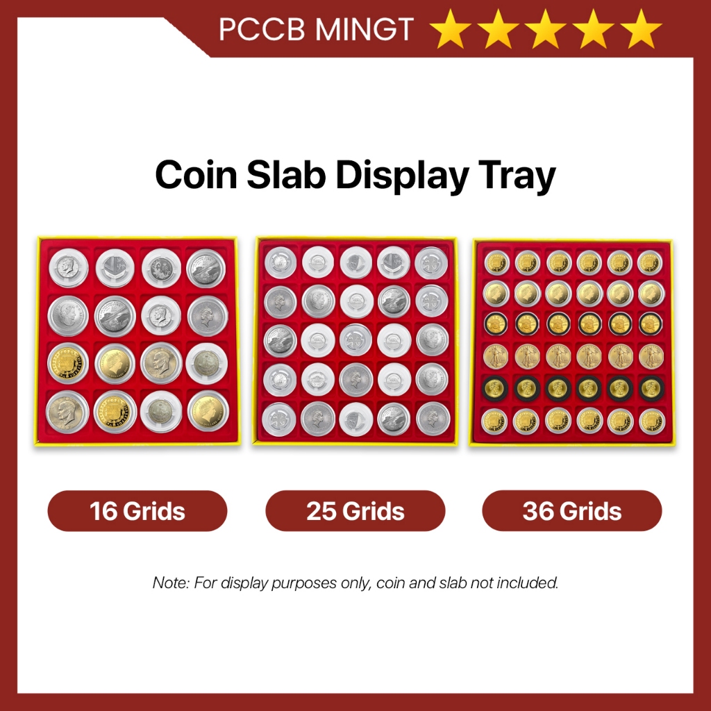 PCCB MINGT Premium Coin Display Tray 16/25/36 Grid Option Certification ...
