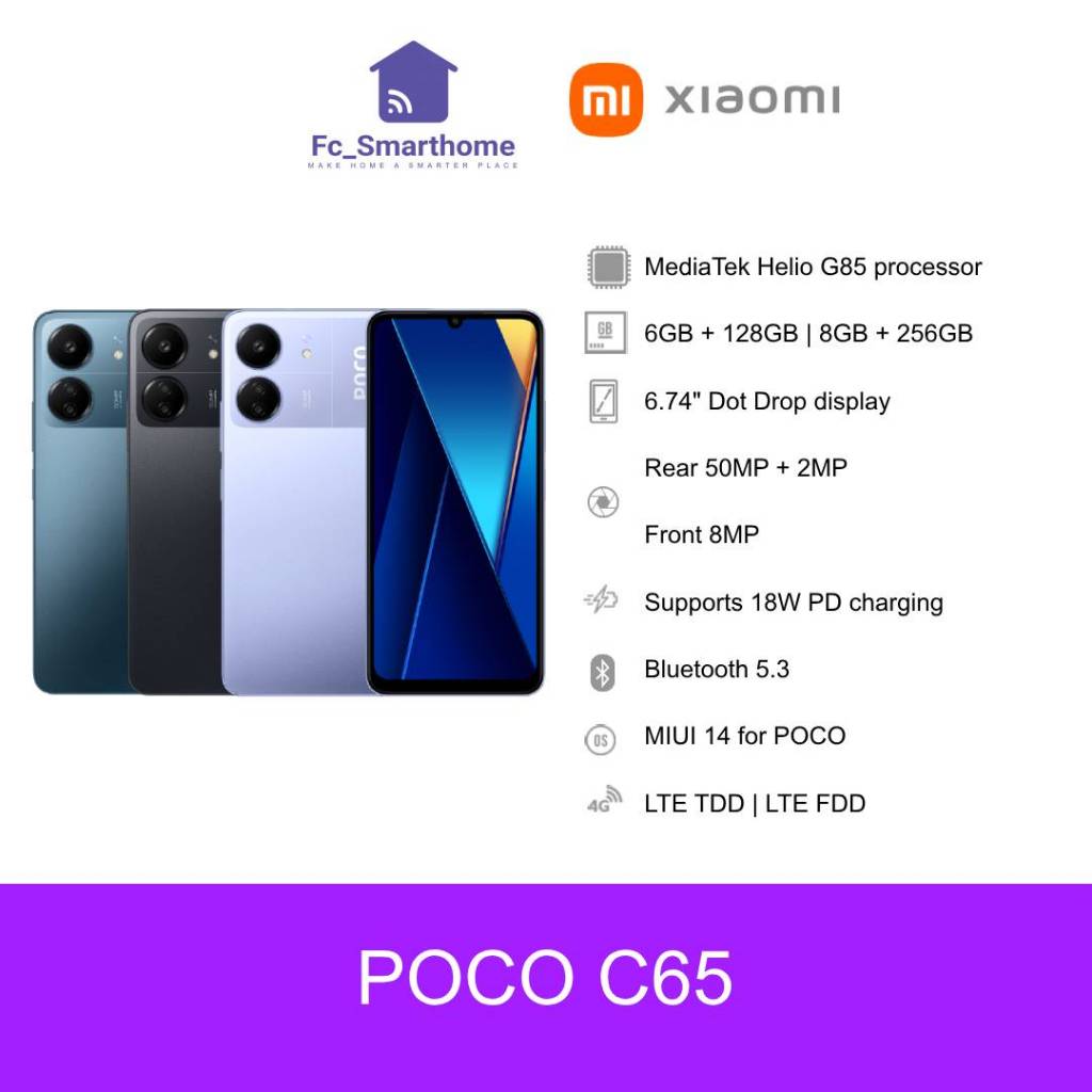 POCO C65 4G Smart Phone | Octa Core | 6.74" Dot Drop display | 50MP AI Dual Camera | 90Hz ...