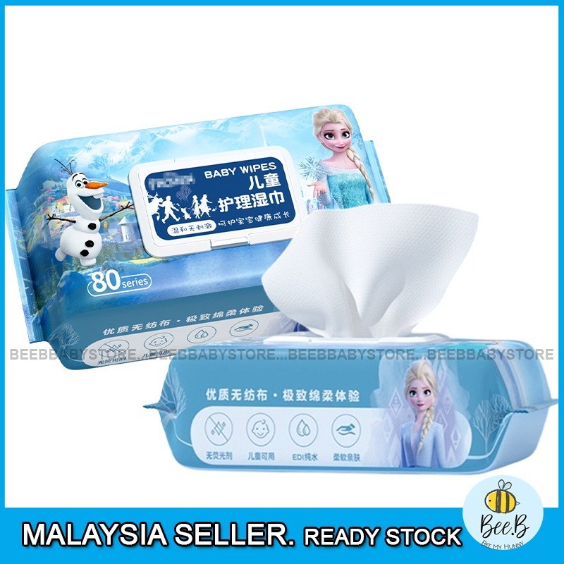 [80 Pcs] Disposable Alcohol Free Baby Wet Wipes Snow Cartoon Wet Tissue ...