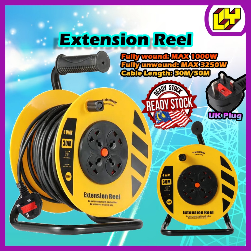 50M Extension Cable Reel with Wire 30M Roller Plug Wire Heavy Duty ...