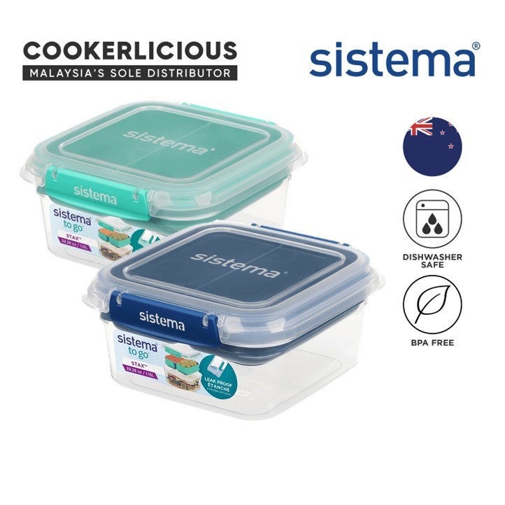 Sistema 1.15L Square Stax TO GO Food Storage - Leakproof Lunch & Snack ...