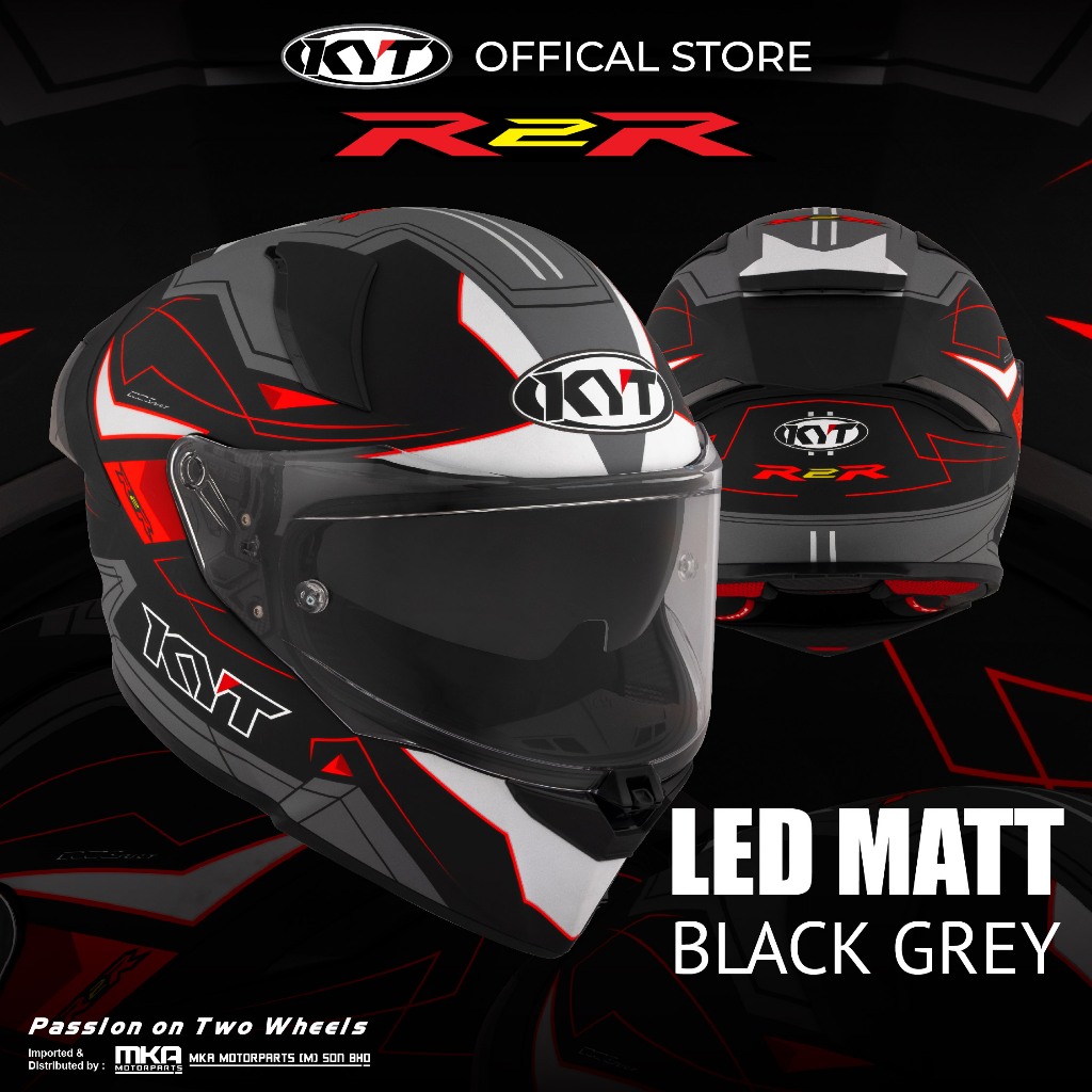 KYT HELMET R2R PRO LED MATT BLACK GREY | Shopee Malaysia