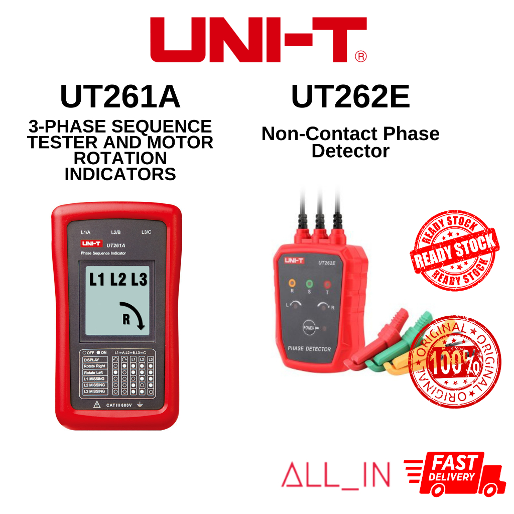 UT261A Phase Sequence and Motor Rotation Indicators / UT262E Non-Contact Phase Detector ...
