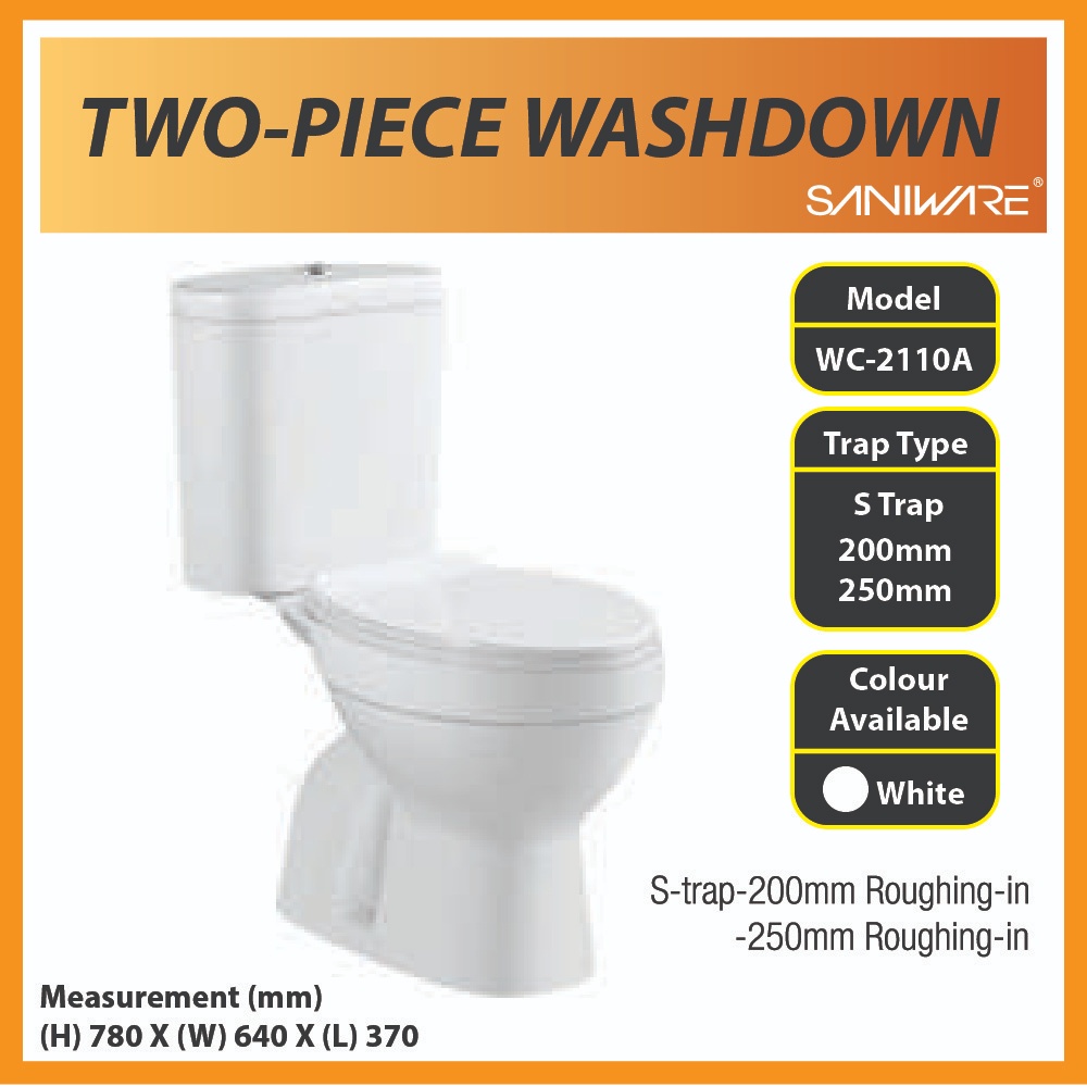SANIWARE WC-2110 Two Piece - Wash Down - Water Closet 250mm 10 Inch S ...