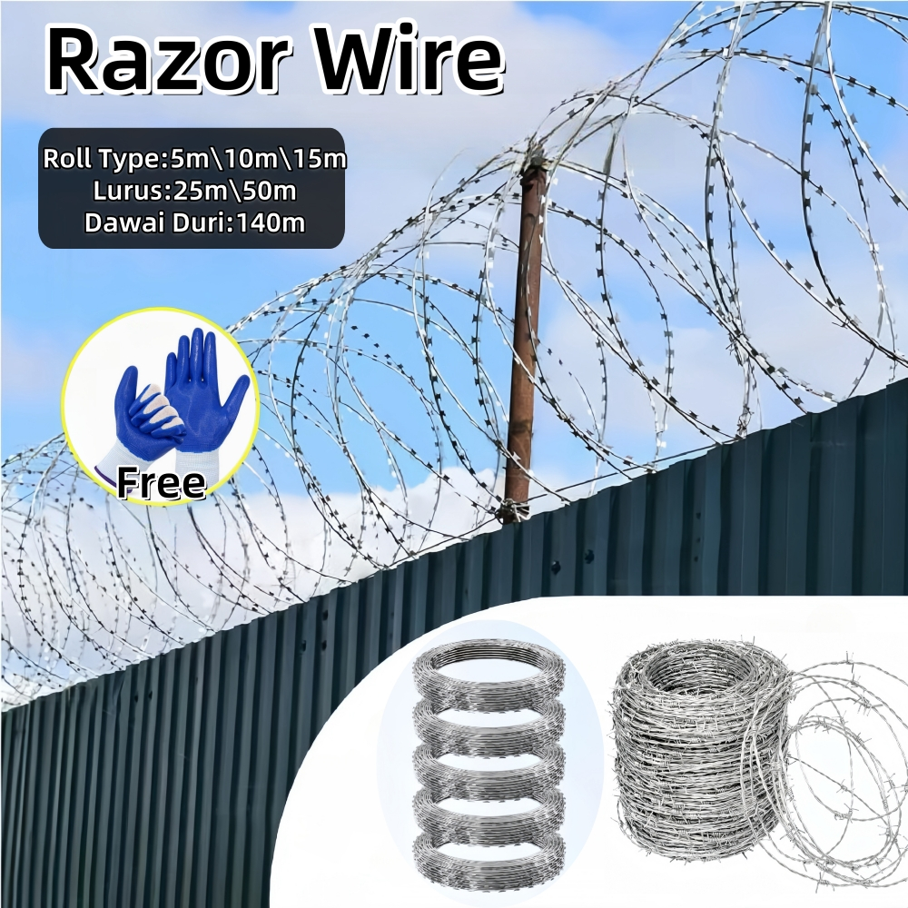 Razor Barbed Wire 5m 10m 25m 50m Razor Wire Penjara Galvanized Razor ...