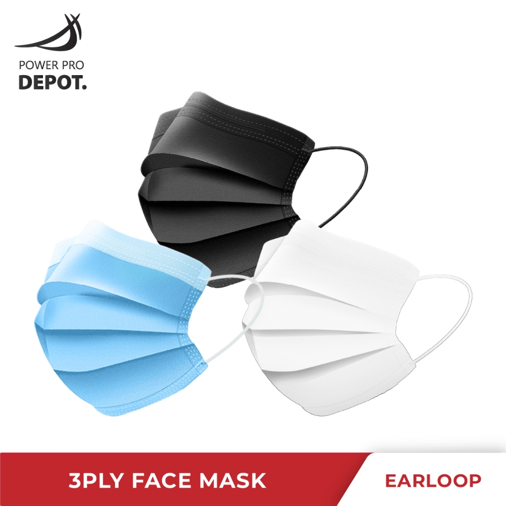3 Ply Face Mask | Earloop & Headloop | Blue / Black / White (10 pcs ...