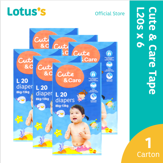 Cute & Care Baby Tape Diapers L (20 Pcs x 6 Packs) | Shopee Malaysia