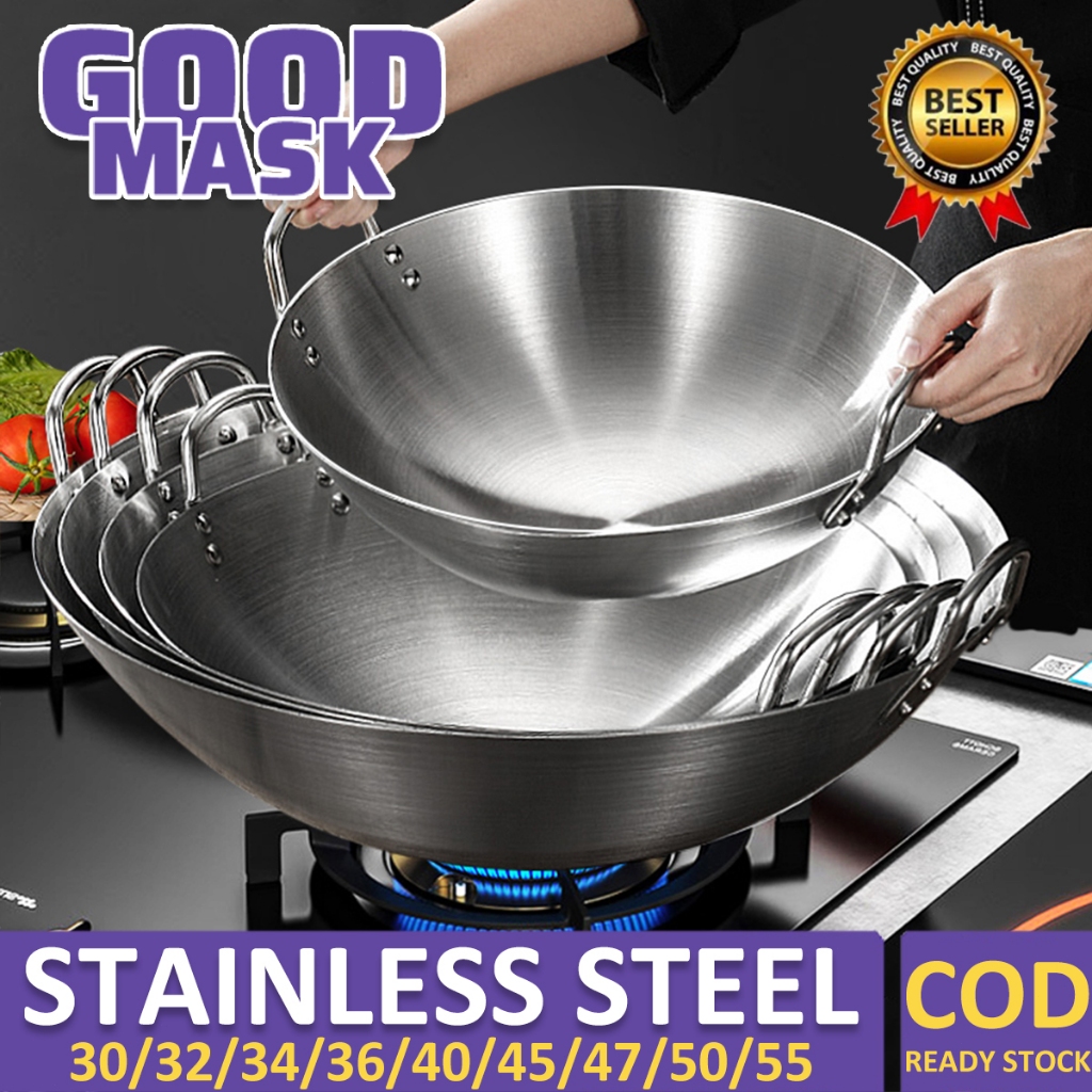30-55CM Large Size Stainless Steel Double Ears Non-stick Wok High ...