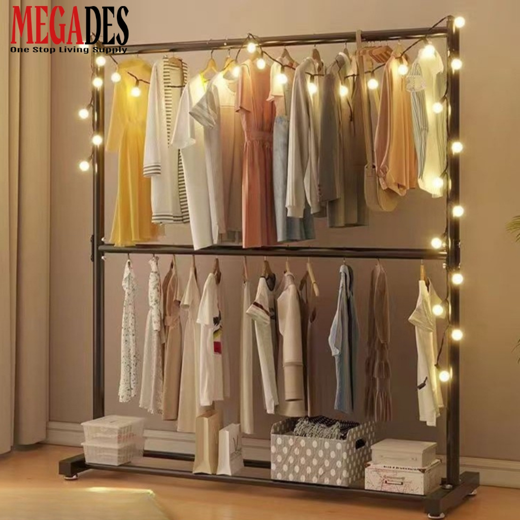 Rak baju Bertingkat Single double pole clothes rack double rack hanger ...