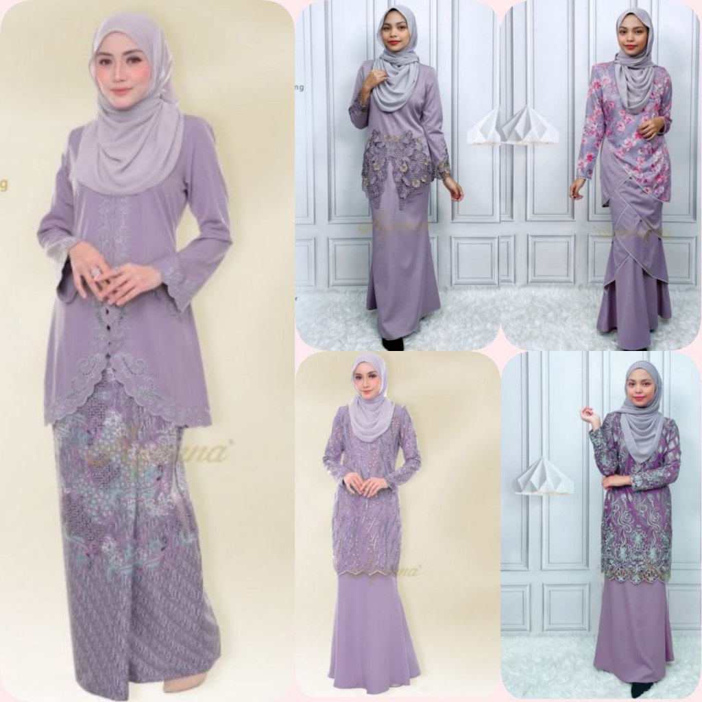 🌹BAJU KURUNG WANITA LILAC🌹 Baju Kurung Lace Plus Size XS(34)-10XL(60) Muslimah Fesyen Baju Raya ...