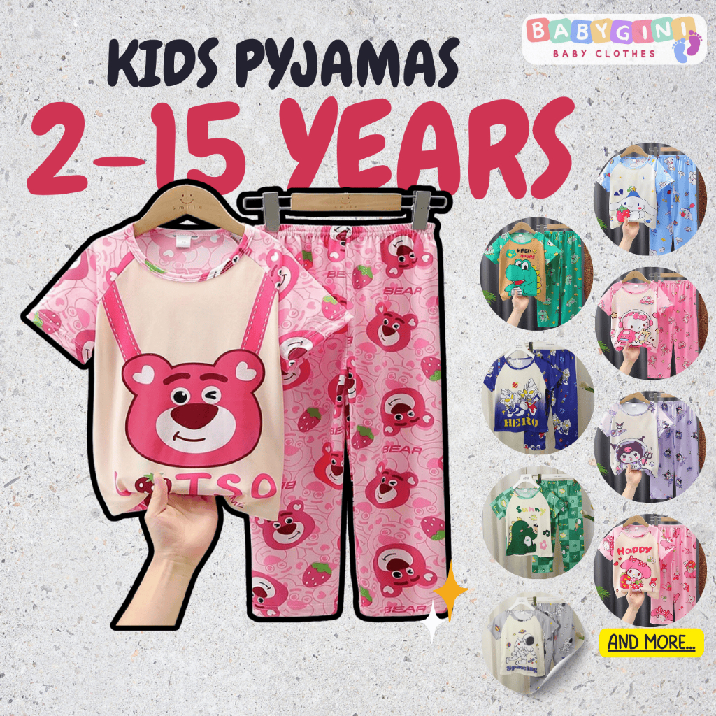 Kids Pyjamas Set 2-15 Years Cotton Cartoon Baju Tidur Budak Lelaki ...