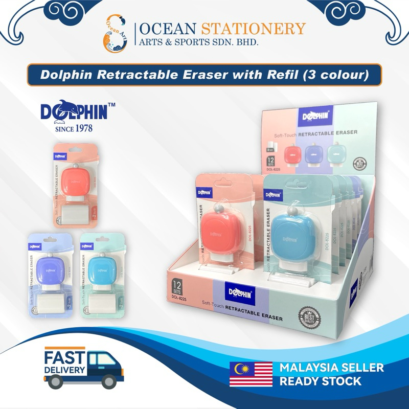 Dolphin Retractable Eraser with Refil (3 colour) | Shopee Malaysia
