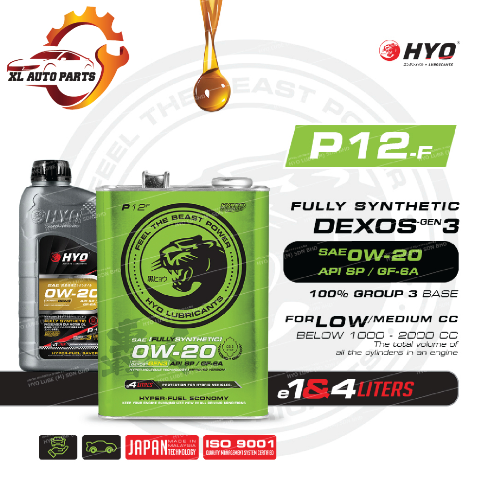 [HYO] Fully Synthetic Engine Oil P12-F 0W-20 DEXOS GEN 3 (4L) API SP/GF ...