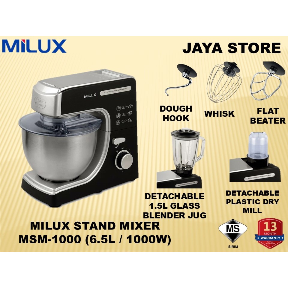 Milux Multi-Function Planetary Stand Mixer MSM-1000 (6.5L Bowl / 1000W ...