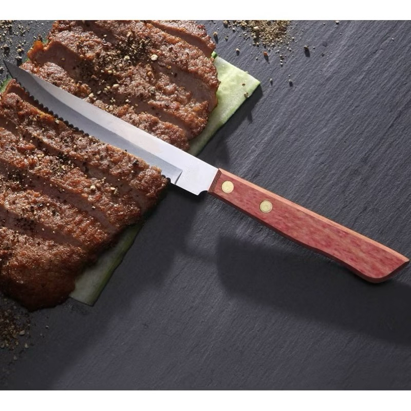 Mk.wares 4.5”Stainless Steel Steak Knife Wooden Handle Western Serrated ...