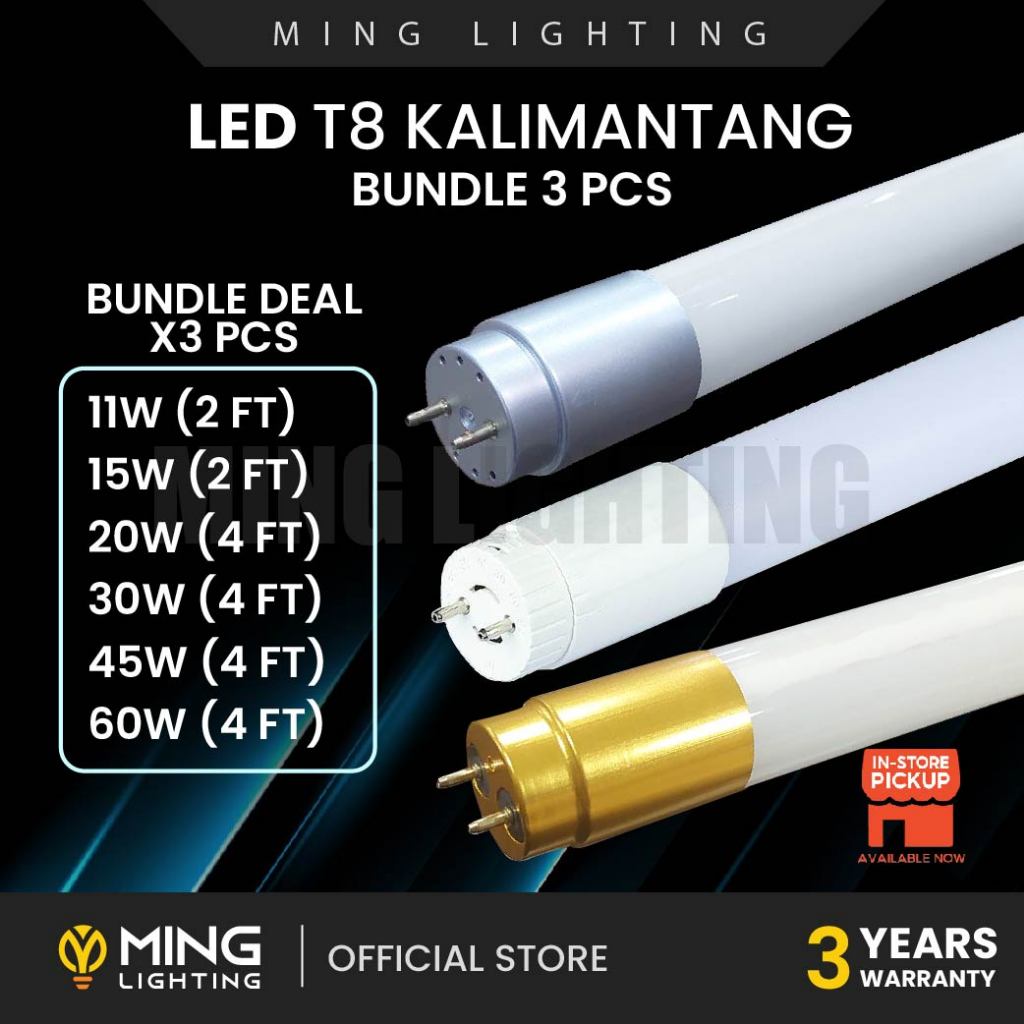 LED T8 Bundle Set 3pcs 11W 15W 20W 30W 45W 60W 2FT 4FT Light Tube Lampu Kalimantang Mentol ...