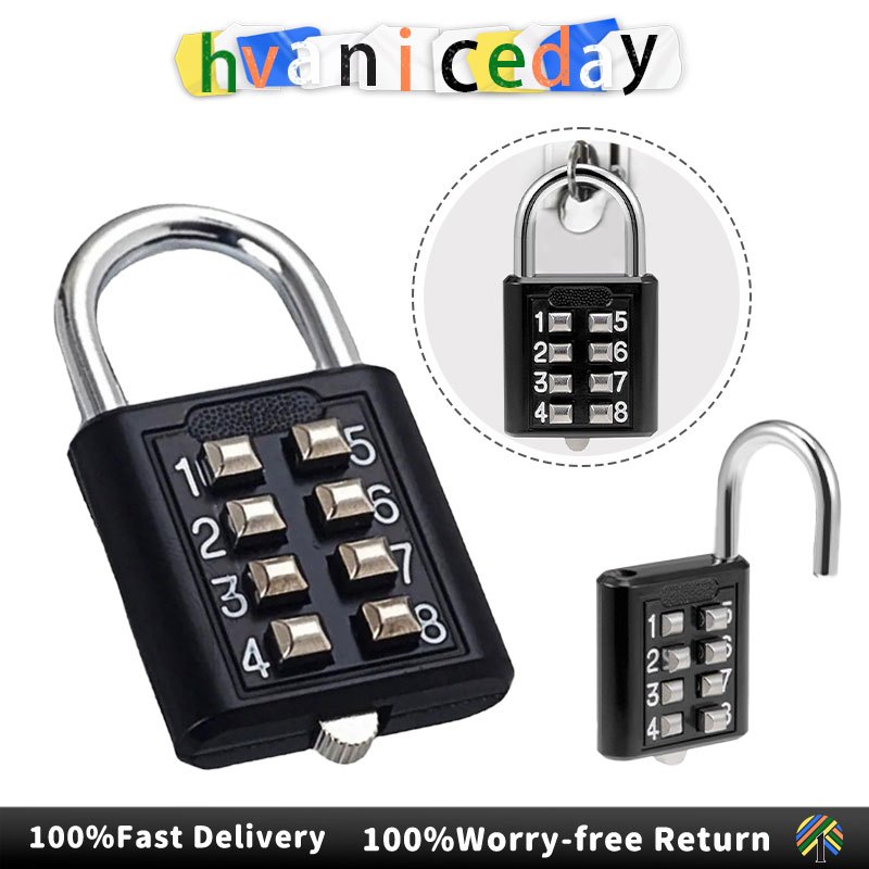 8 Digital Security Padlock Combination Padlock Button Security Padlock ...