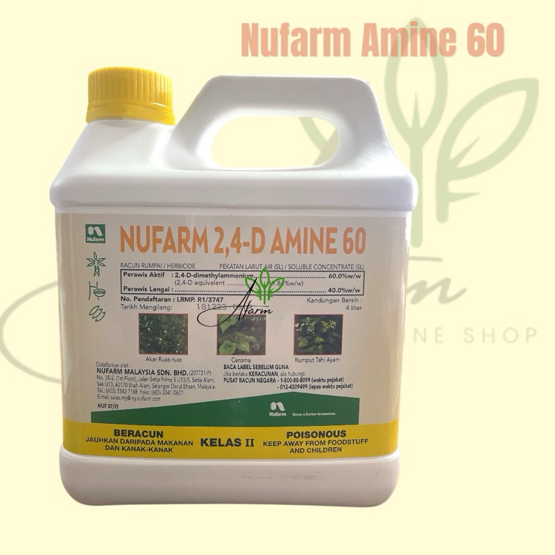 Nufarm Amine 60 4Liter/Racun Rumput Herbicide/Keladi agas /Rumput Pait/Ceroma/Rumput para/2,4-D ...