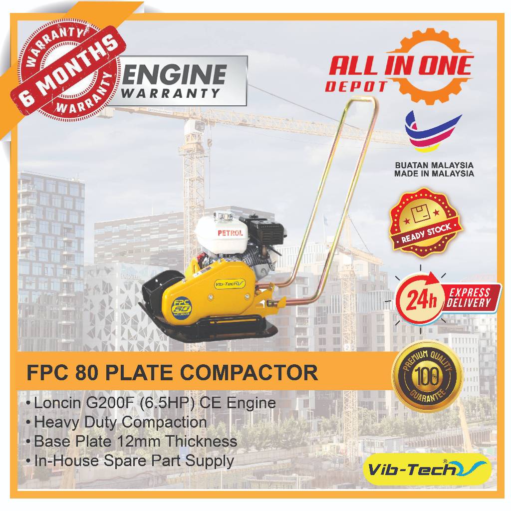 VIBTECH Plate Compactor - FPC 80 c/w Petrol Engine (HEAVY-DUTY Plate ...