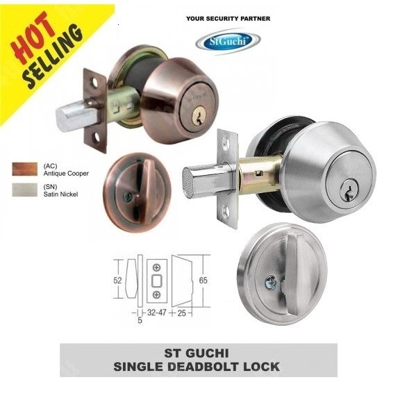 St Guchi SGDB D 291 AC / SS Thumbturn & Key Single Deadbolt Door Lock ...
