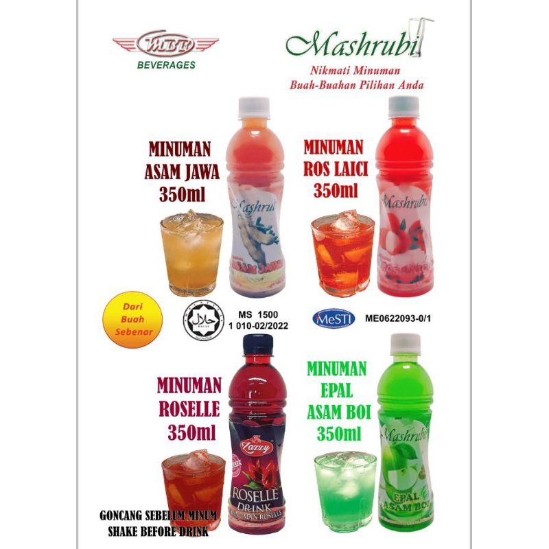 MASHRUBI 6 Minuman Jus Asam Jawa / Ros Laici / Epal Asam Boi / Roselle 350ml x 6. | Shopee Malaysia