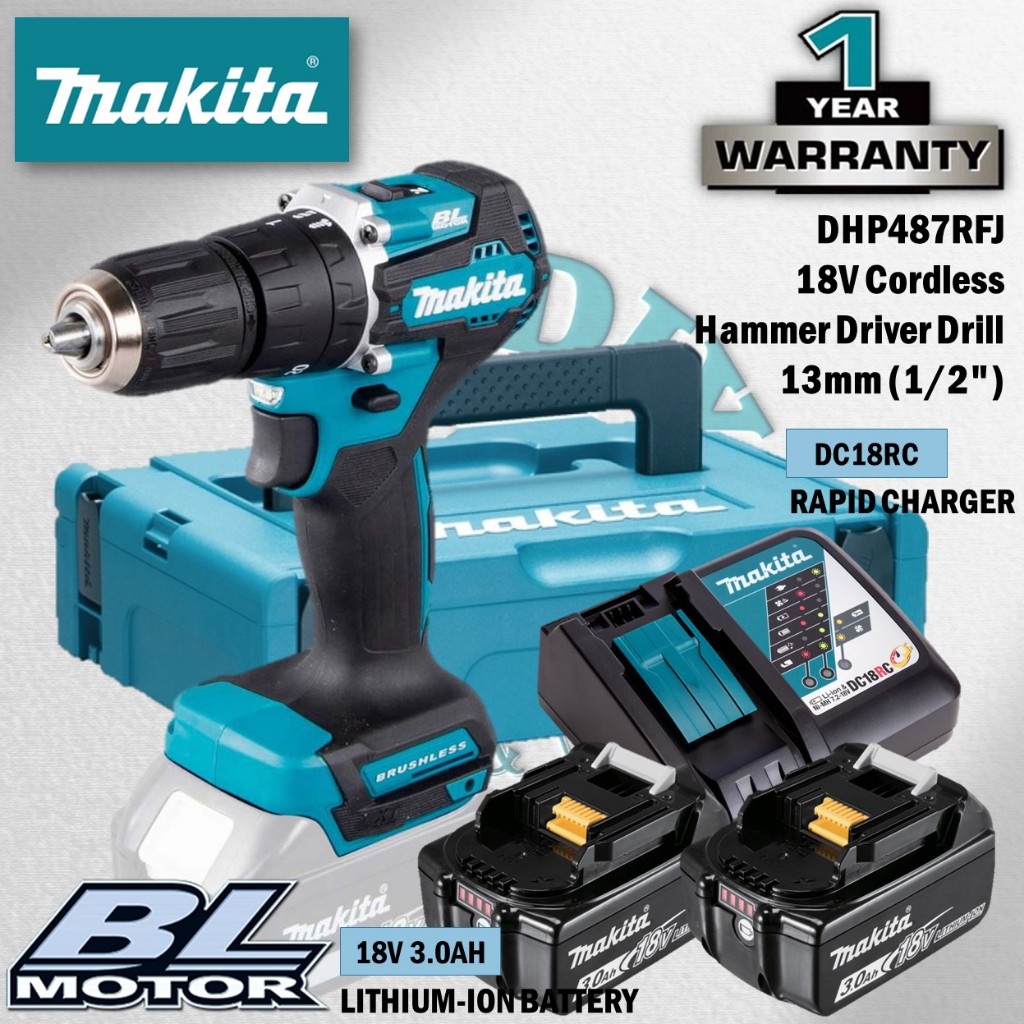 MAKITA DHP487Z / DHP487RFJ 18V Cordless Hammer Driver Drill 13MM (1/2 ...