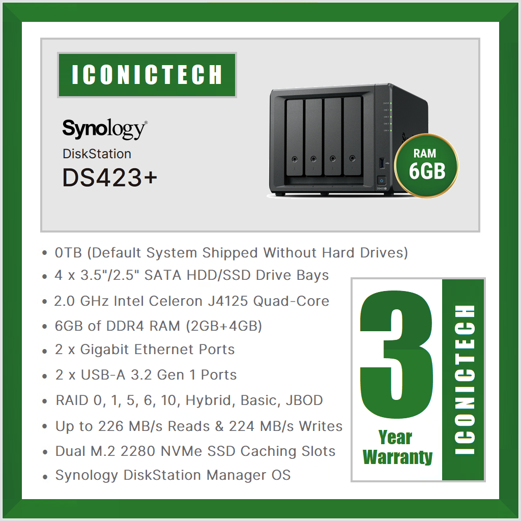 0TB~48TB HAT3310 Synology DiskStation DS423+ 6GB RAM Memory (Default ...