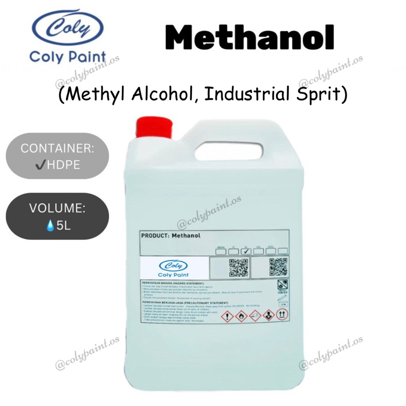 COLY Methanol (Methyl Alcohol, Industrial Spirit, Alkohol Metil) 甲醇 5L ...
