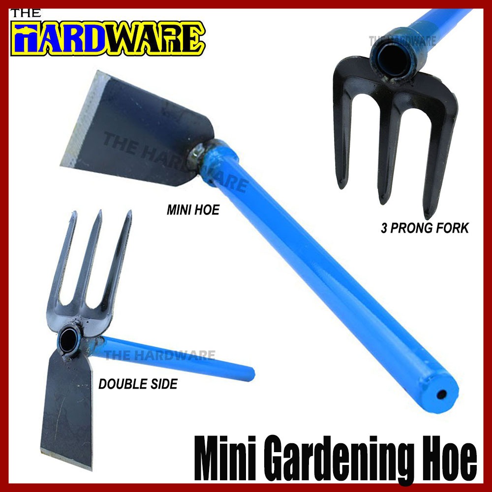 15" Heavy Duty Mini Gardening Hoe 3 Prong Fork Double Side with Iron ...