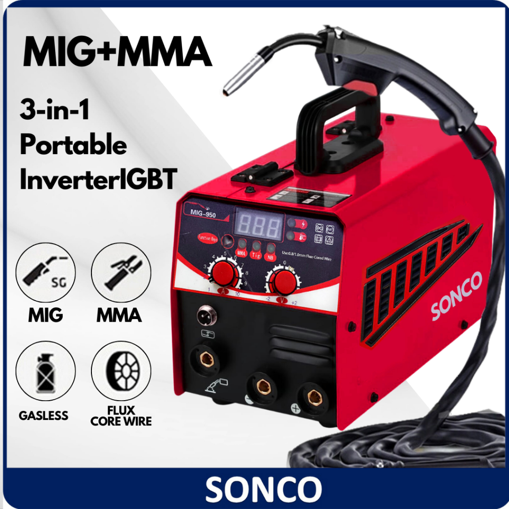 SONCO MIG Welding Machine Gasless MIG/MMA 3IN1 Portable Inverter IGBT ...