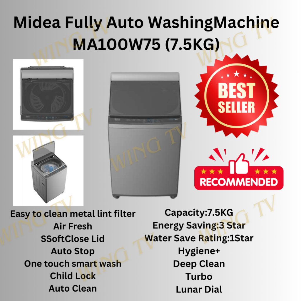 Midea Top Load Fully Auto Washing Machine MA100W75 (7.5KG) | Shopee ...