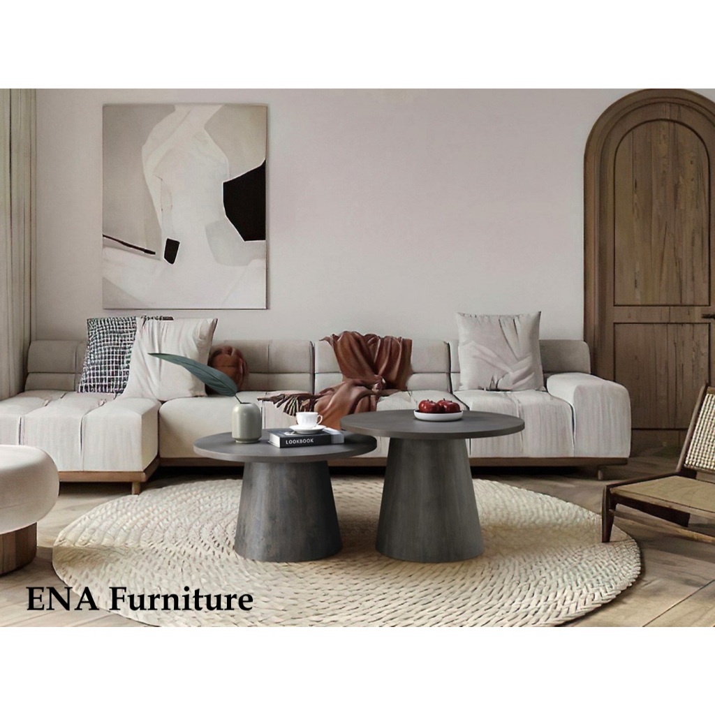 Modern Style Solid Wood Round Coffee Table 75cm / Side Table / Meja ...