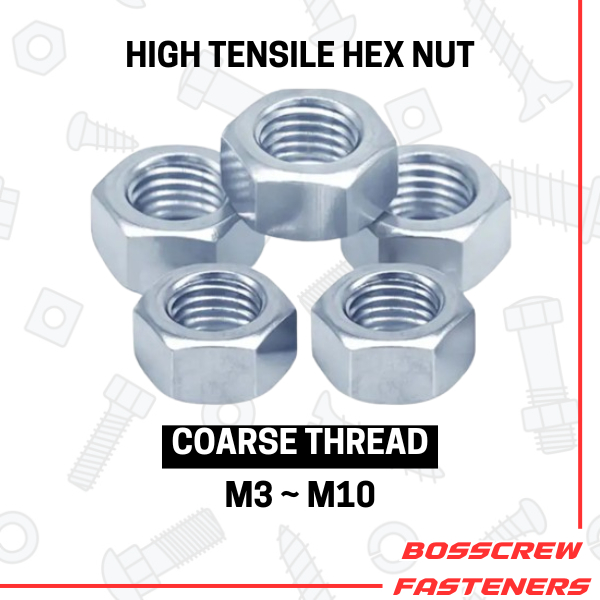White (Zinc) - HT Hexagon Nut m3 ~ m10 (Grade 8.8) (Nat Segi Enam ...