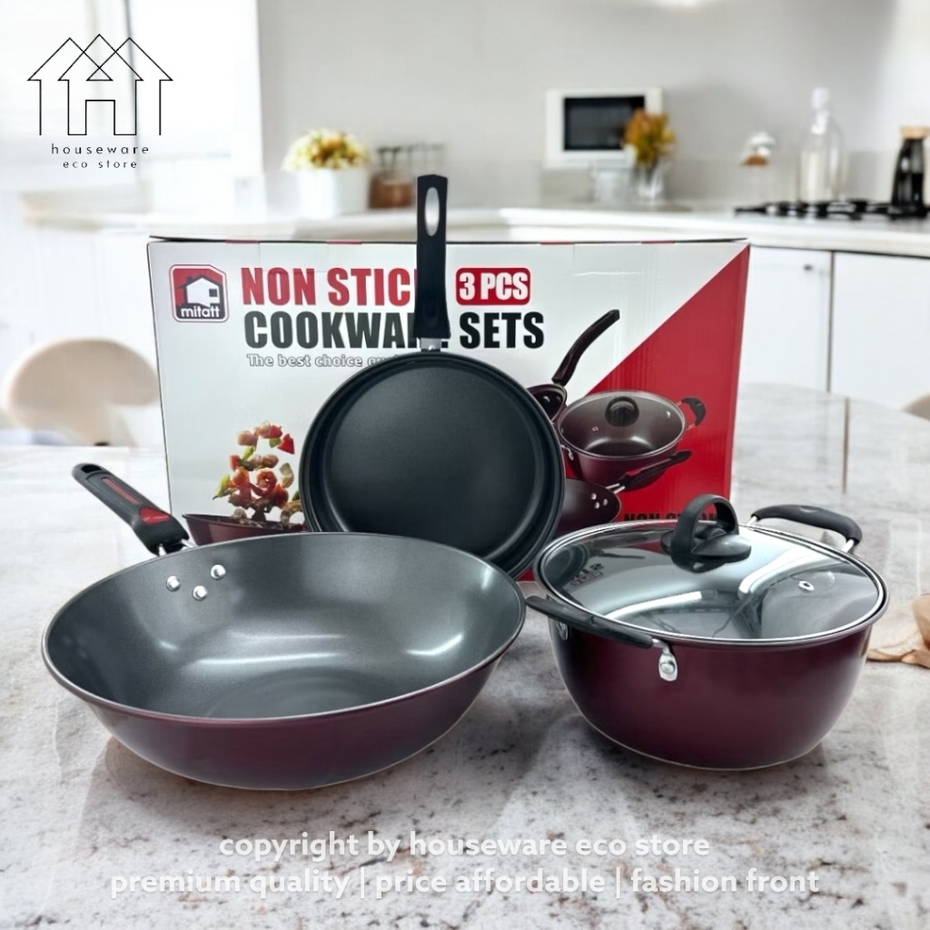 4 IN 1 Premium Set Non Stick Kitchen Cookware Wok Pot Fry Pan Fryer ...