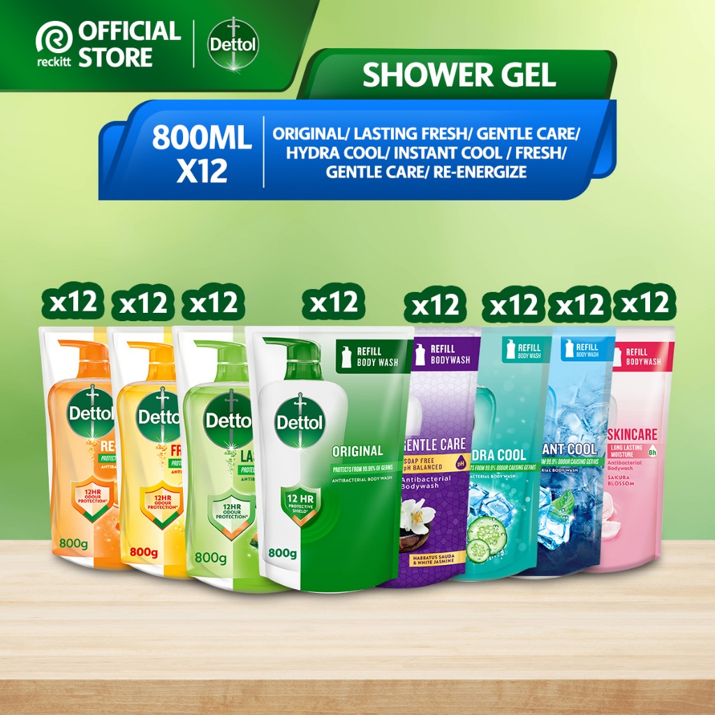 [Bundle of 12] Dettol Shower Gel Body Wash Assorted Variant 800ML Refills | Shopee Malaysia