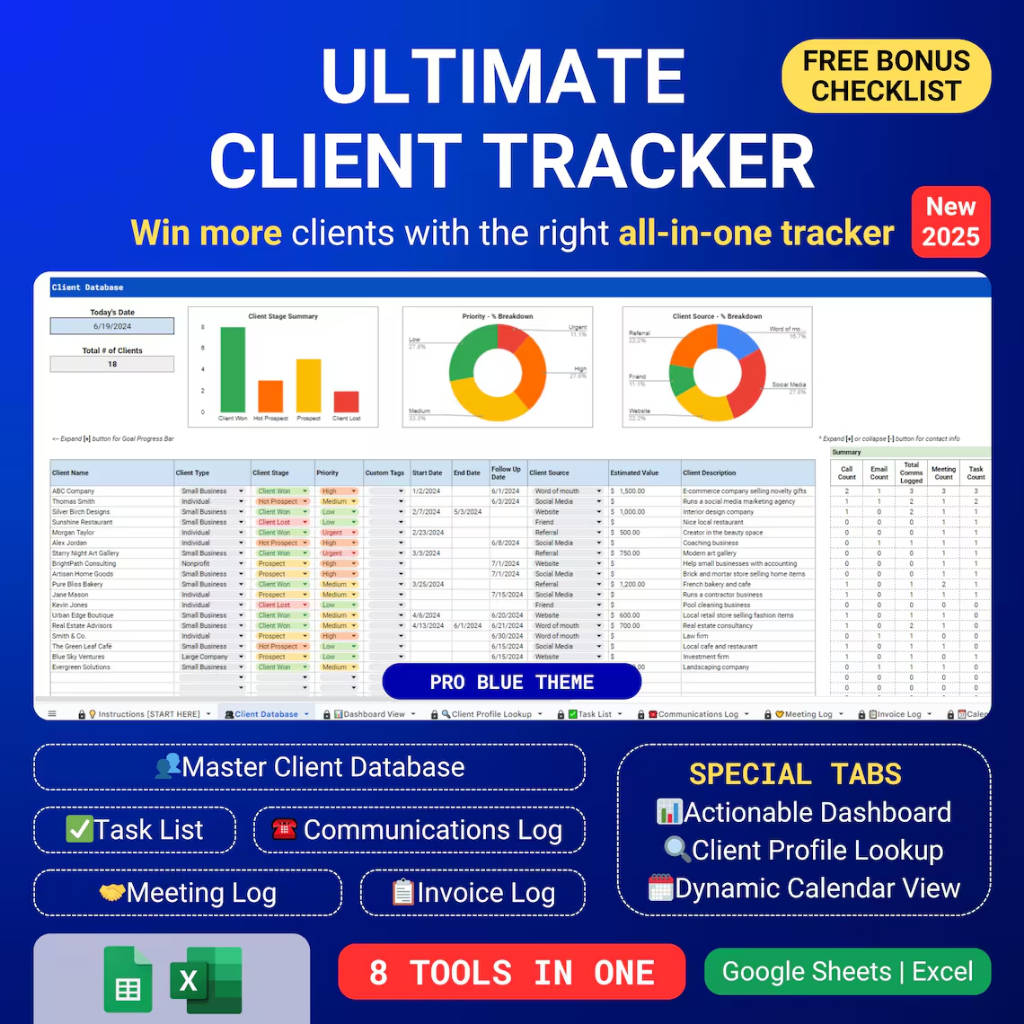 Client Database CRM System Business Planner Sales Tracker Invoice Log ...