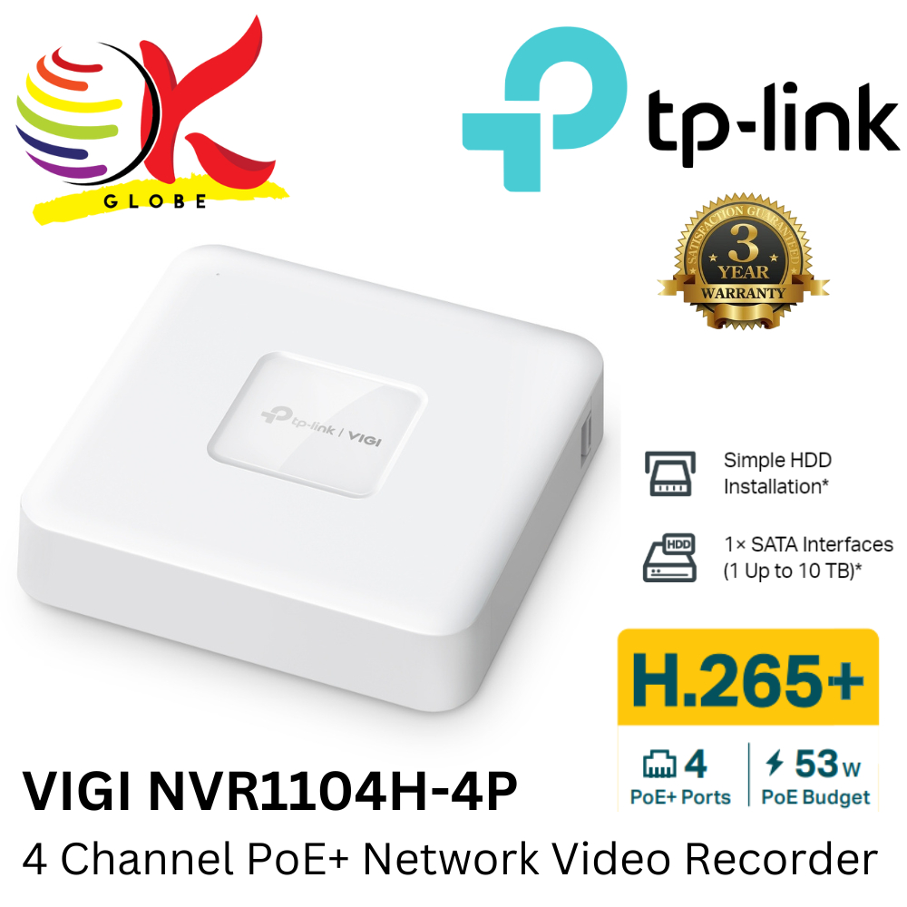 TP-LINK VIGI NVR1104H-4P VIGI 4 CHANNEL POE+ NETWORK VIDEO RECORDER WITH SMART DETECTION AND ...